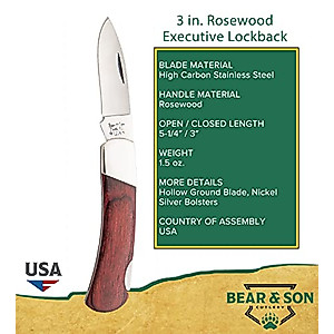 Bear & Son 224R 3 Inch Rosewood Executive Lkbk No Rear Bolster Knife