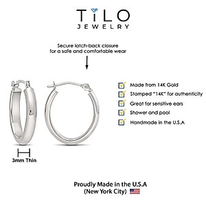 TILO JEWELRY 14k Gold Small Oval Polished Hoop Earrings (0.7 inch Diameter) (White-Gold)…