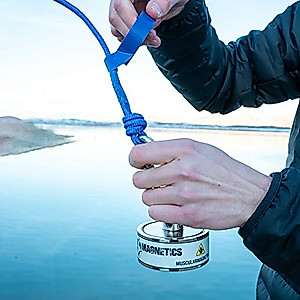 1225lb Double Sided Fishing Magnet Bundle Pack - Includes 6mm 100ft High Strength Nylon Rope with Carabiner, Non-Slip Nylon Gloves, Threadlocker, Grappling Hook & Tape (Complete Kit)