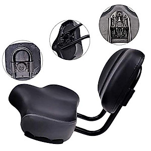 Extra Wide Bike Seat with Backrest and Comfortable Ergonomic Design for Men and Women - Adjustable Height Leather Saddle Pad for eBike, Tricycle, and Big Bikes