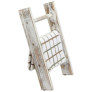 MyGift 16 Inch Rustic Whitewashed Wood Countertop Kitchen Towel Ladder with 3 Rungs, Farmhouse Bathroom Hand Towel Holder Rack