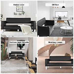 Artist hand Office Reception Chairs Waiting Room Bench Guest Chairs, Leather Bench 60.6'' Conference Room Chairs with 2 Cup Holder Office Couch Stainless Steel Base Chair