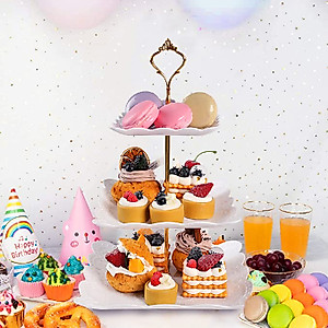 Barelove 3 Tier Plastic Cupcake Stand, Cake Display Tiered Serving Tray, 2 Pack Plastic Dessert Pastry Candy Platter Holder Tower for Wedding, Birthday, Tea Party, Baby Shower Decor (Square, White)