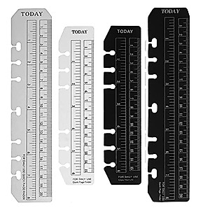 4Pcs Plastic Bookmark Rulers A5 A6 Page Marker Page Finder Ruler Loose Leaf Ruler Measuring Ruler for 6 Hole A5 A6 Binder Notebook, Clear and Black