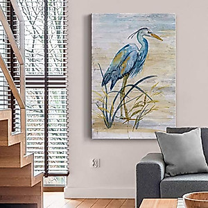 Renditions Gallery Animals Wall Art Abstract Paintings for Decor Rustic Yellow Blue Heron Bird Canvas Artwork Prints for Bedroom Living Room Office Walls - 18"X27" LT15
