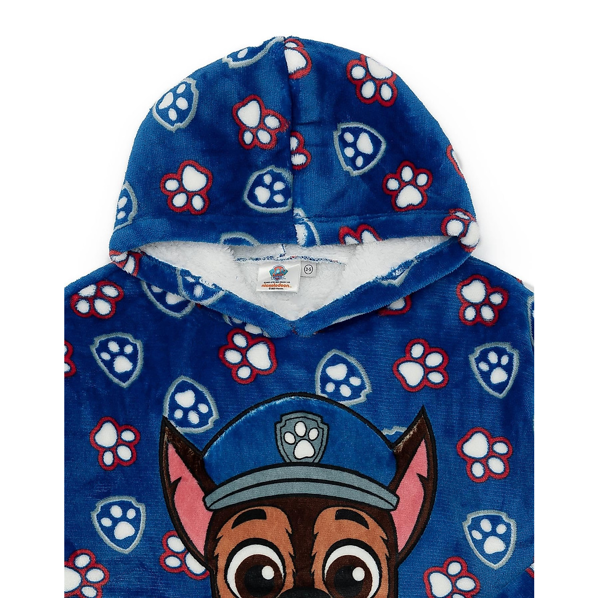 Paw Patrol Boys Wearable Hooded Blanket | Kids Blue Chase the Police Dog All Over Print Fleece Hoodie | Pullover Loungewear