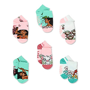 Disney Princess Moana Toddler Girls 6 Pack Quarter Style Socks with Grippers (Small (4-6), Blush)