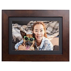 Simply Smart Home Photoshare 10” WiFi Digital Picture Frame, Send Pics from Phone to Frames, 8 GB, Holds 5,000+ Photos, HD Touchscreen, Espresso Wood Frame, Easy Setup, No Fees