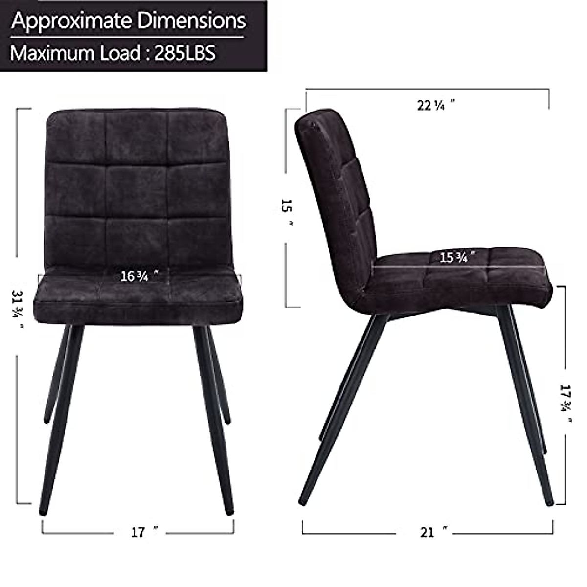 Duhome Velvet Dining Chairs Set of 4,Mid Century Modern Dining Room Chairs with Metal Legs,Accent Chairs Side Chairs Reading Chairs for Living Room Kitchen Home Bedroom Vanity Black