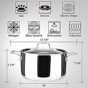 Duxtop 6.5 Quart Stainless Steel Stock Pot with Lid, 3-Ply Cooking Pot for Soup, Rice, Stew, Oven and Dishwasher Safe, Compatible with Induction, Ceramic, Halogen, Gas Stove
