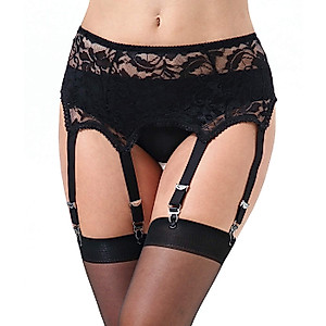 Lace Garter Belts/Sexy Mesh Suspender Belt with Six Straps Metal Clip for Women's Stockings/Lingerie (Garter Belt Sold Only) (Black Lace Garter Belt, XXXL)