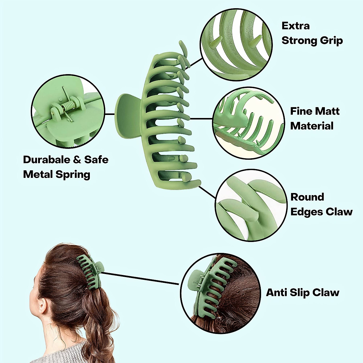 The Xpressory Large Hair Claw Clips For Thick Hair - 6 Pack Big Non Slip, Easy to Use, Stylish, Matte Hair Clips For Women's Thick, Thin, Curly, Long & Neutral Hairs