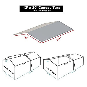 Carport Canopy Cover 12' x 20' Cut Size, 11'6" x 19'6" Finish Size Heavy Duty Tarp Tent Roof White and Silver, Only Cover (Silver 12x20)