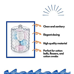 Bremen Home 2 Pack Cotton Ball Swab Pad Holders Diamond Design Acrylic Qtips Jar, Floss Picks, Bath Salts, Makeup, Bathroom Organizer Storage Dispenser