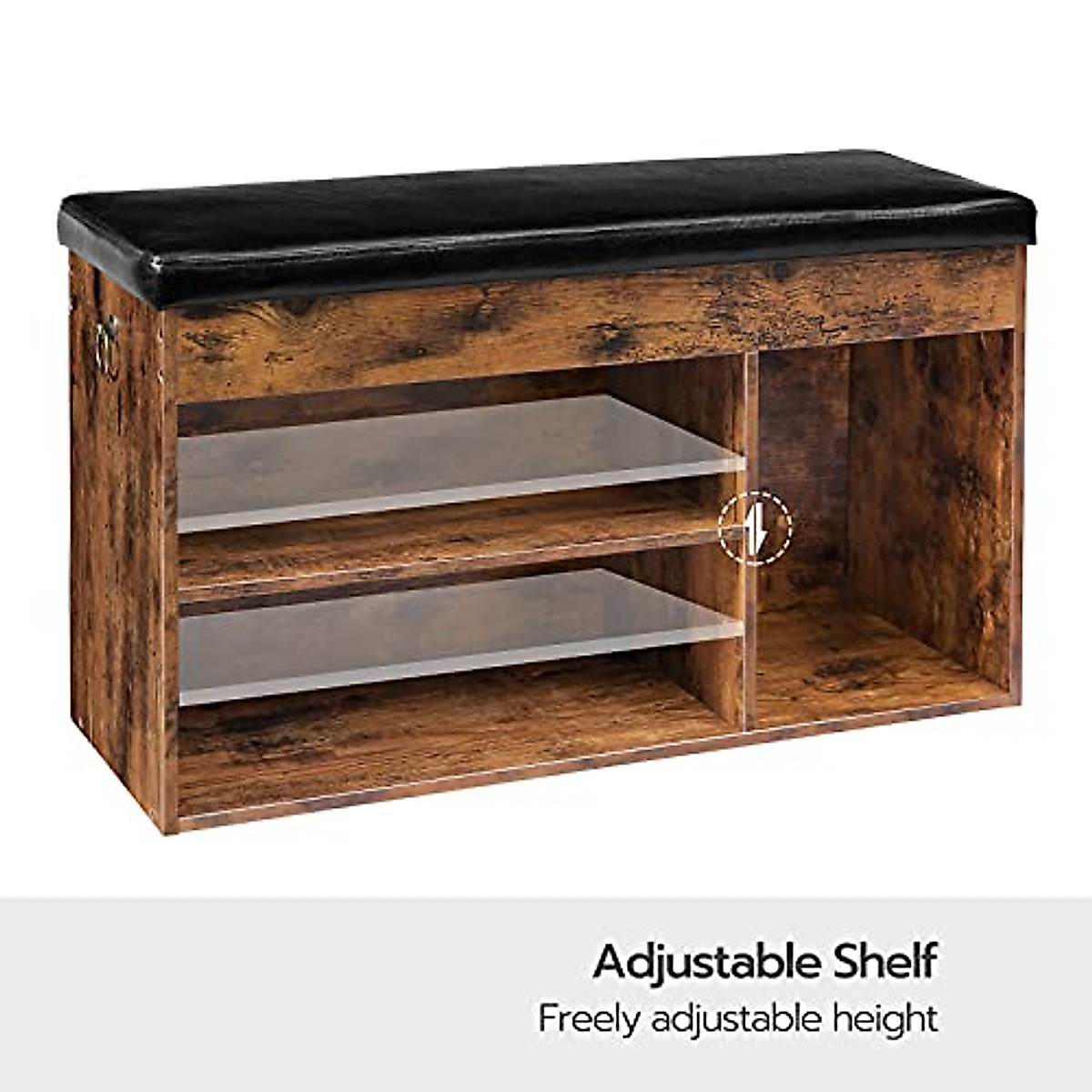 HOOBRO Shoe Storage Bench with Padded Cushion, Entryway Bench with Flip-Open Storage Box and Adjustable Shelf, Shoe Rack with Hidden Compartment, for Entryway, Living Room, Rustic Brown BF40HX01