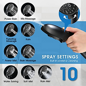PDPBath 12" Rainfall Shower Head with Handheld Spray, Dual Rain Showerhead with High Pressure 10-Setting Wand Combo, 16" Adjustable Extension Arm Build-in 3-way Diverter, 6ft Hose -Matte Black