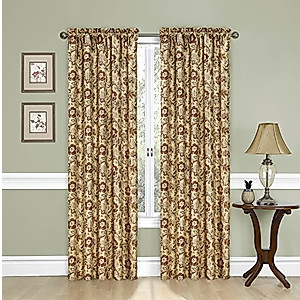 Waverly Navarra Modern Farmhouse Room Darkening Thermal Rod Pocket Window Curtain for Bedroom (1 Panel), 52 in x 84 in, Antique