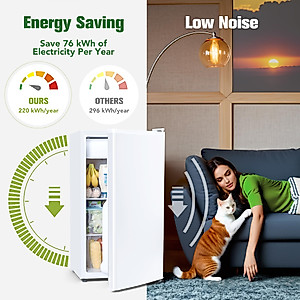 Small Refrigerator with Freezer, 𝟯.𝟮 Cu.Ft, Mini Fridge with Freezer, 7 Settings Temperature Adjustable, Single Door, Compact Refrigerator for Bedroom, Office, Dorm, White