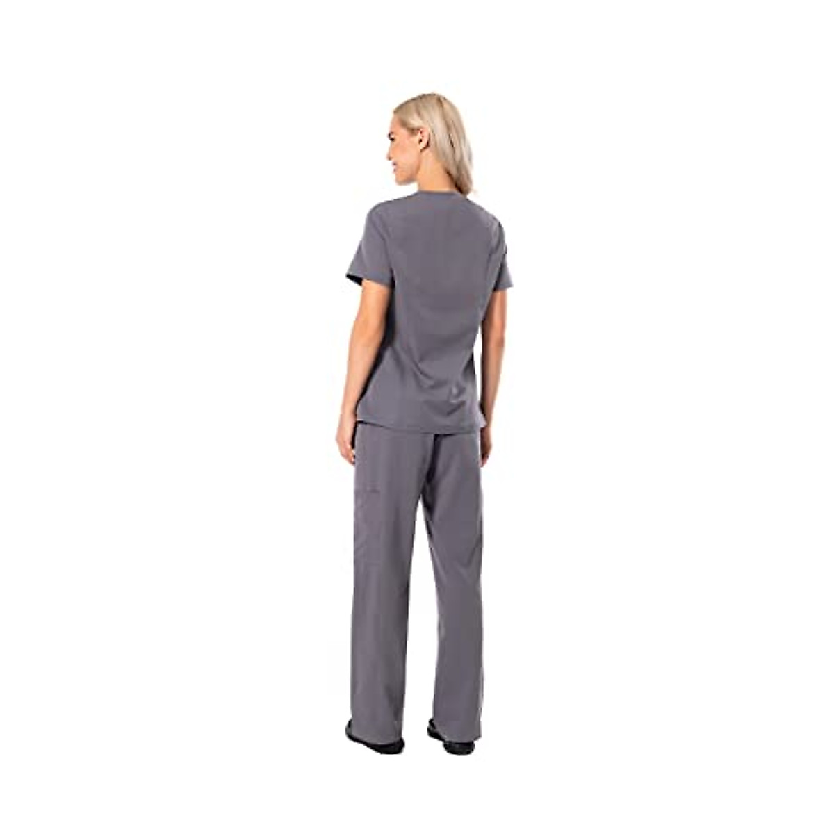 PuriPure Athletic Scrub Set for Women 4-Way Stretch V-Neck Scrub Top with 2 Pockets & cargo Scrub Pant with 5 Pockets (Large, Grey)
