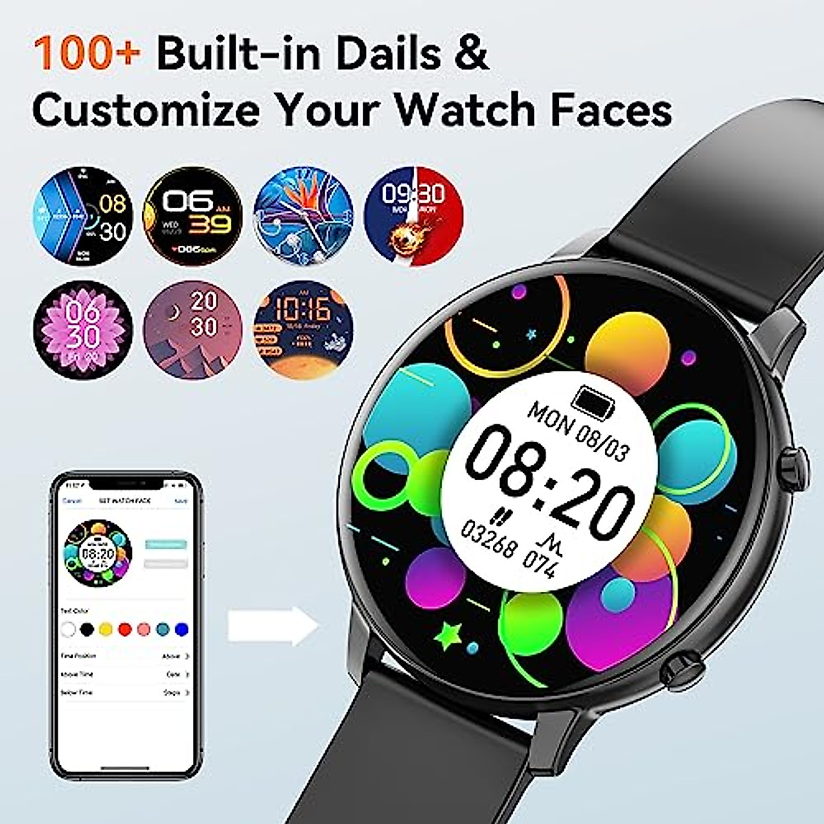 Smart Watch, Bluetooth Call Smartwatch for Men and Women,Monitoring Heart Rate/Sleep/Blood Oxygen/Pedometer,1.39-inch Fitness Tracker with Multiple Sports Modes,Smartwatches fit for IOS and Android