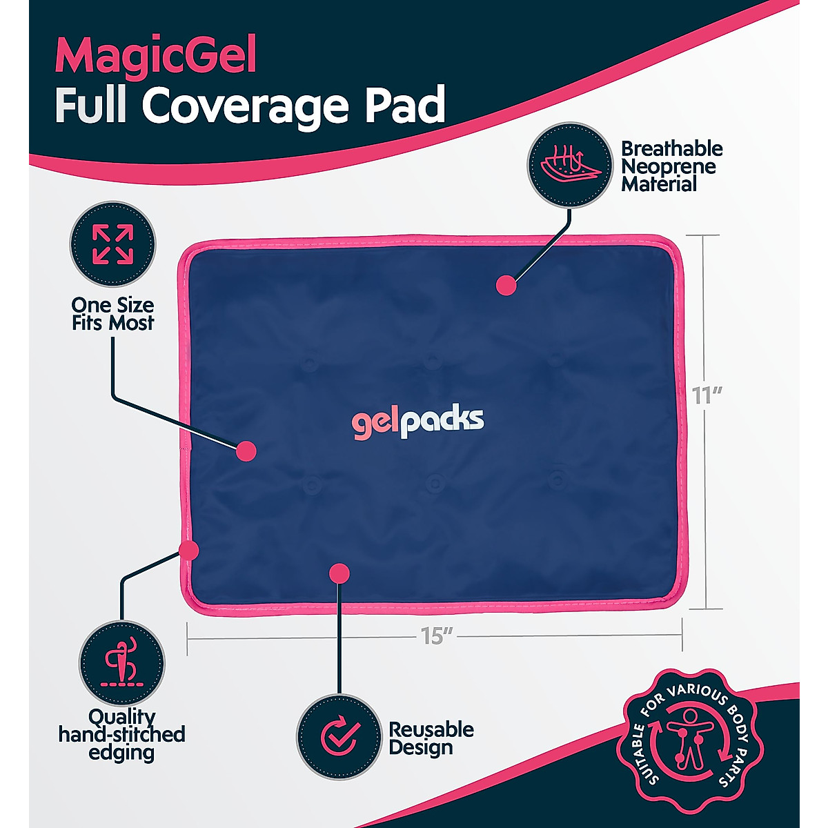 Magic Gel Reusable Large Ice Pack (15" x 11") - FSA HSA Eligible - Reusable Ice Pack Perfect for Back, Hip, Knee, Leg, Lower Back - Reusable Flexible Ice Packs for Body and Full Back