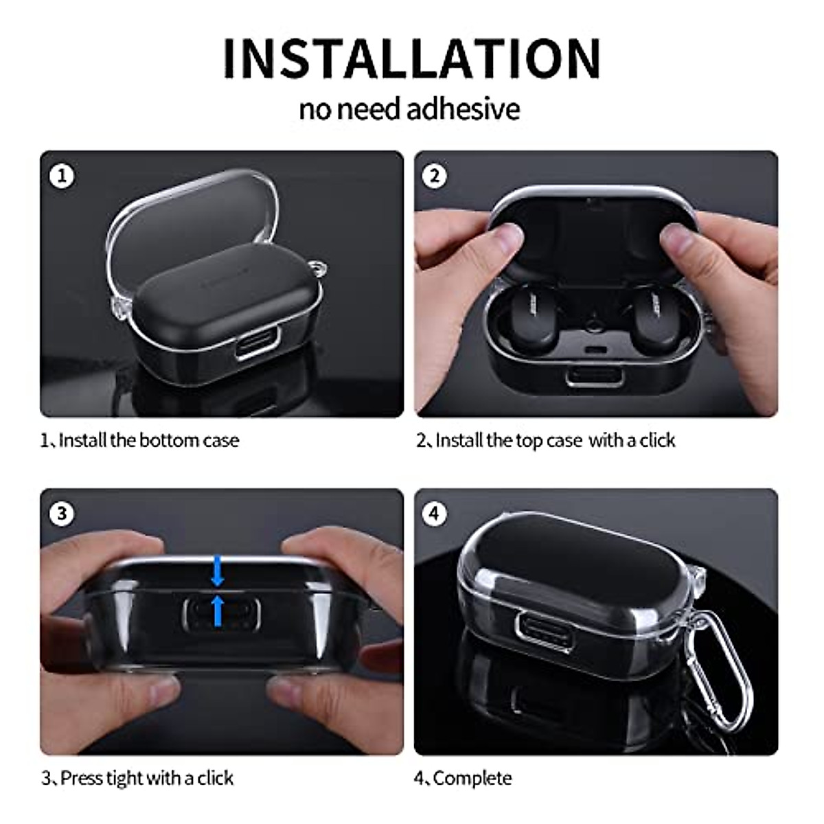 Bose QuietComfort Earbuds Case Cover, Filoto Hard Protective Case for Bose QuietComfort Noise Cancelling Earbuds with Carabiner Keychain Accessories for Men Women (Clear)