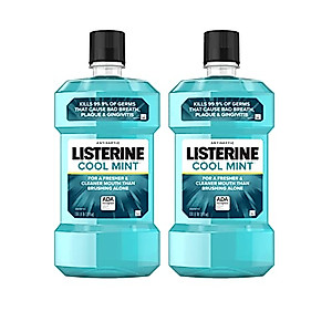 Listerine Cool Mint Antiseptic Mouthwash to Kill 99% of Germs That Cause Bad Breath, Plaque and Gingivitis, Cool Mint Flavor, 1 L (Pack of 2)