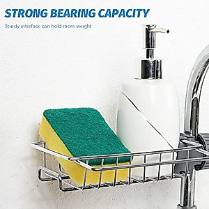 Quimoy Sponge Holder for Kitchen Sink,Sponge Holder Over Faucet Kitchen Sink Caddy Organizer, Faucet Drainage Shelf, Stainless Steel Detachable Hanging Faucet Drain Rack for Kitchen Bathroom