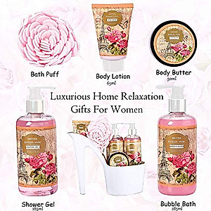 Draizee Heel Shoe Rose Scented Home Relaxation Fragrance Spa Gift Basket Set for Woman Bath and Body Basket 5 Pcs Body Lotion & Butter, Shower Gel, Bubble Bath Valentine's Gift for Wife Girlfriend