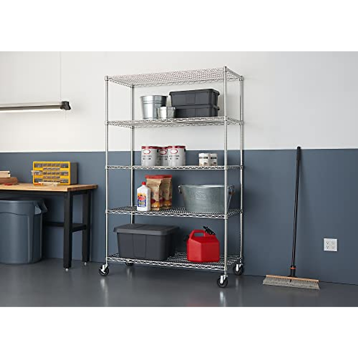 TRINITY 5-Tier NSF EcoStorage Shelving Rack with Wheels, 48 by 24 by 72-Inch, Chrome