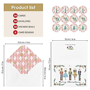 Artoid Mode 36 Pack Merry Christmas Thank You Cards Snowflake Holly Nutcrackers Greeting Cards Gift With Envelope Sticker Blank Note Cards for Birthday Wedding Baby Shower Bridal Shower, 4 x 6 Inch