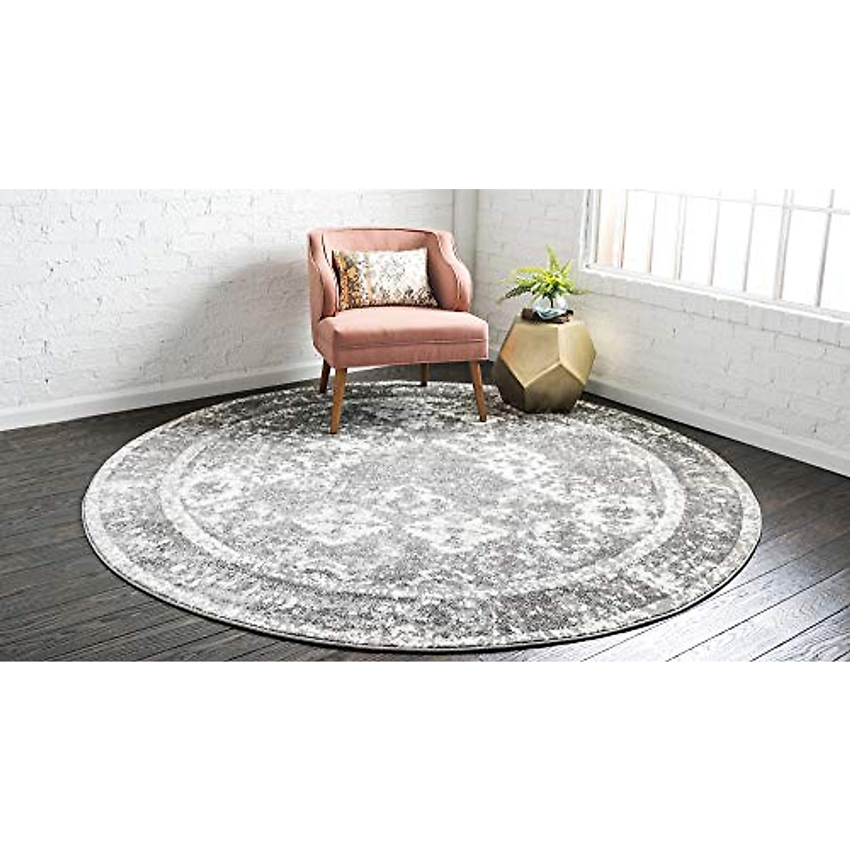 Unique Loom Rosso Collection Vintage, Traditional, Bohemian, Geometric, Distressed, Southwestern Area Rug, 8' 0" x 8' 0", Gray/Ivory