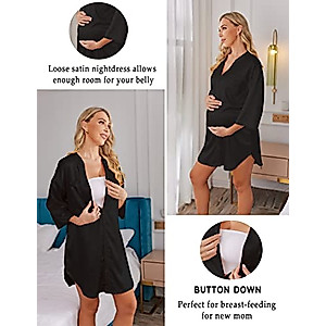 Ekouaer Satin Nightgown for Women Silk Pajamas Button Down Night Shirts Sleepwear Lingerie Nightwear