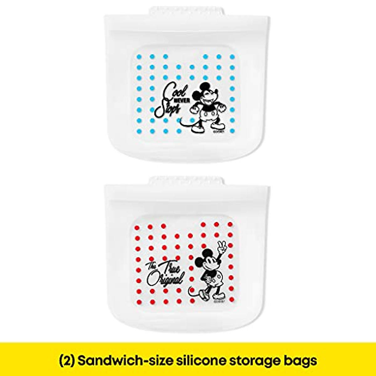 Pyrex Platinum Silicone Food Grade Reusable Storage Bag, Bundle 4-Pack Large and Small | Mickey Mouse | Eco-Friendly | Cook, Store, Sous Vide, or Freeze | Dishwasher, Freezer, and Microwave Safe