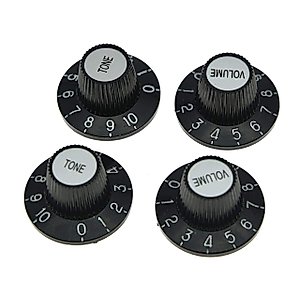 KAISH 4X Black with Silver Cap LP Guitar Witch Hat Knobs Top Hat Knob for Epi Les Paul SG