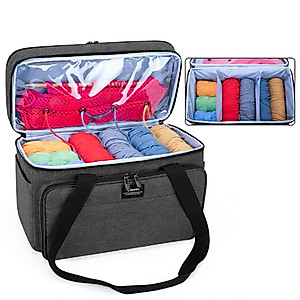 CURMIO Double-Layer Knitting Tote Bag, Yarn Storage Bag with Compartments for Crochet Hooks, Knitting Needles (Up to 14 Inches), Knitting Project and Accessories, Black (Bag Only, Patented Design)