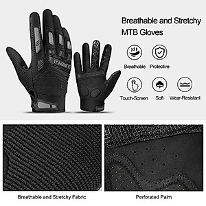 INBIKE MTB Mountain Bike Gloves Touchscreen with Thicken EVA Padded & TPR Knuckle Protection for BMX MX ATV Motorcycle (Medium, Grey)