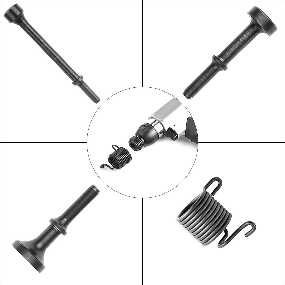 4 PCS Air Hammer Bits Set, ABuff 0.401 Shank Smoothing Pneumatic Chisel Air Hammer Accessories, Extended Length Hammer Tool with Spring.