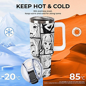 Niapessel Leak Proof Tumbler, Insulated Water Bottles with Straw, Anime Girl Face Emotion Insulated Cup with Handle 40 Oz Stainless Steel Flask for School, Travel, Car, Sports, Work