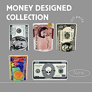 Generic 100 Pack Money Designed Space Aliens Storage Baggies Resealable 3.5 Gram Snack Candy Bags 3.15 x 5.5 inches