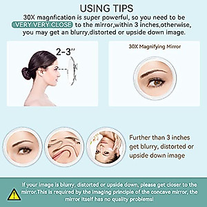 MIYADIVA 30X Magnifying Mirror Suction Cup for Easy Mounting, Use for Makeup Mirror, Travel Stick on Shower Mirror for Plucking Eyebrows 6 Inch