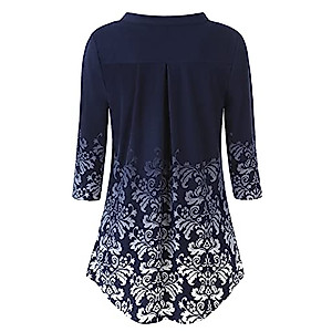 BAISHENGGT Womens Tunic Shirts 3/4 Sleeve Tops Blouses XX-Large Blue Floral