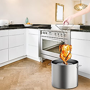 SafBbcue Turkey Fryer Rack Kit Vertical Chicken Roasting Stand Chicken Rack Roaster with Lifter Hook, Holder Base for Deep Fry Pot