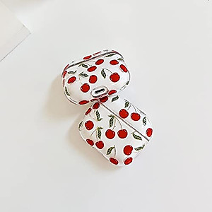 YeLoveHaw Designed for AirPods Pro Cute Case for Women Girls, Red Fruit Green Leaves Pattern, Glitter Golden Lines, Soft Clear Full Body Protective Cover for Airpods Pro Charging Case 2019 (Cherry)