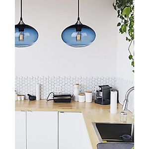 ARIAMOTION Pendant Lighting for Kitchen Island Blown Glass Blue Modern Seeded Bubbles Mini Light Fixtures Dining table Bathroom Bedroom Sink Brushed Nickel 8.5 inch Diam 2 Pack