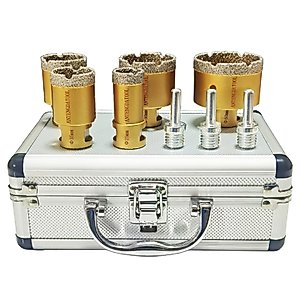 Antengdatool Dry/Wet Diamond Hole Saw Set - 5 Pieces/Box Porcelain/Tile Core Drill Bits Kit for Ceramic Marble Brick Granite Stones for Angle Grinder(25/35/40/50/60mm)