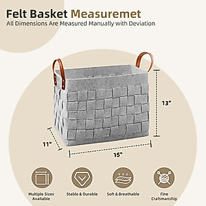 BOLDMONEKY Blankets Basket 15" x13 " x11 " 2 Pack, Large Storage Baskets for Organizing Rectangular, Living Room Dog Toy Bin for Dirty Clothes, Pillows, Towel-Light Gray