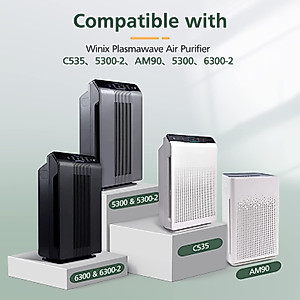 isinlive 115115 Replacement Filters A Size 21 for Winix PlasmaWave 5300-2, C535, 6300, 5300, 6300-2, P300, AM90, 9000, 5000, 5000B, C909, 9800 Air Purifier, 1 True HEPA Filter + 4 Carbon Pre-Filters
