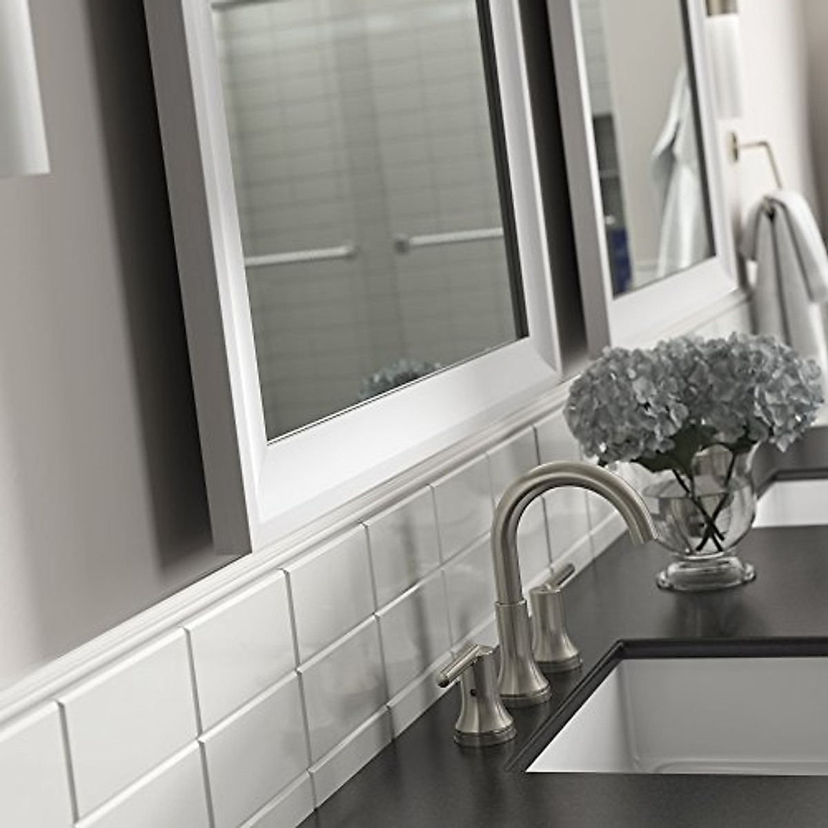 Delta Wall Mount 21 in. x 28 in. Small (S1) Rectangular Framed Float Mounting Bathroom Mirror in Matte White with Standard Glass