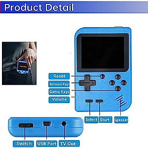 Retro Handheld Game Console,Portable Retro Video Game with 500 Classic FC Games 3 Inch LCD Screen, Support TV Connection & Two Players, Birthday for Kids, Adults (Blue)